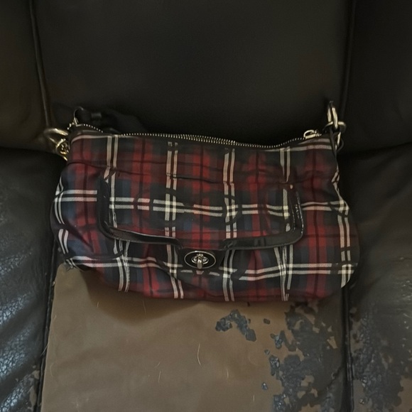 Coach | Bags | Coach Red And Black Crossbody Bag With Tartan Design ...